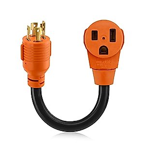 Flameweld Welder Adapter Cord - NEMA L14-30P Twist Locking to 6-50R, 4 Prong Generator to 3 Prong Welder Power Adapter Cord, 125/250V STW 10AWG Generator Cord, ETL (Orange)
