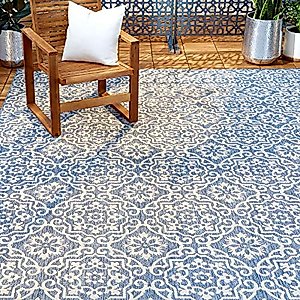 Nicole Miller New York Patio Country Danica Transitional Geometric Indoor/Outdoor Area Rug, Blue/Grey, 7'9"x10'2"