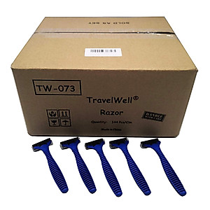 TravelWell Pack of 144 Disposable Razors in Bulk 3-Blade Used in Hotels Motels Beauty Salons Homes Professional | Travel Size Toiletries | Hotel Toiletries in Bulk