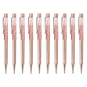 ZZTX 10 Pcs Rose Gold Ballpoint Pens Metal Pen Bling Dynamic Liquid Sand Pen With Refills Black Ink Office Supplies Gift Pens For Christmas Wedding Birthday