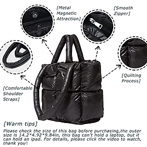 Women Large Quilted Space Tote Bag Soft Padded Down Winter Puffer Handbag Nylon Pillow Shopper Shoulder Bag Black