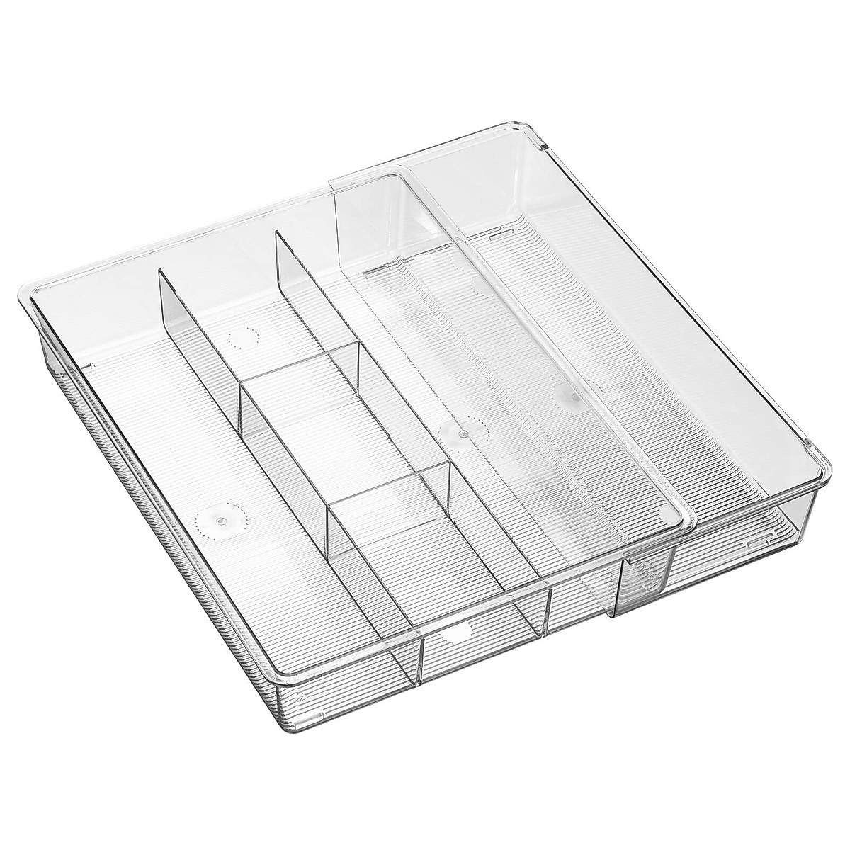 mDesign Adjustable, Expandable Plastic In-Drawer Utensil Organizer Tray Deep 5 Section Divided for Kitchen Organization; Holds Cutlery, Flatware, Silverware, Cooking Utensils, Ligne Collection, Clear