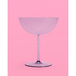 xo, Fetti Lavender Plastic Glitter Coupe Cups - Set of 4 | Bachelorette Party Decorations, Purple Cute Birthday Party Supplies, Reusable Bridal Shower Drinkware