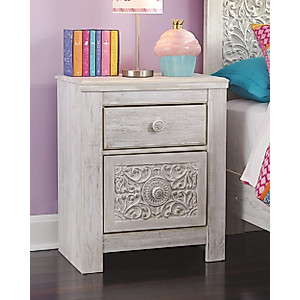 Signature Design by Ashley Paxberry Boho 2 Drawer Nightstand with 2 Slim-Profile USB Charging Ports, 29.21" Tall, Whitewash