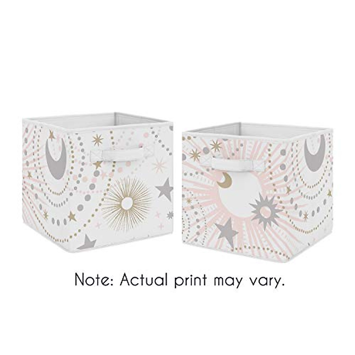 Sweet Jojo Designs Blush Pink, Gold and Grey Star and Moon Organizer Storage Bins for Celestial Collection - Set of 2