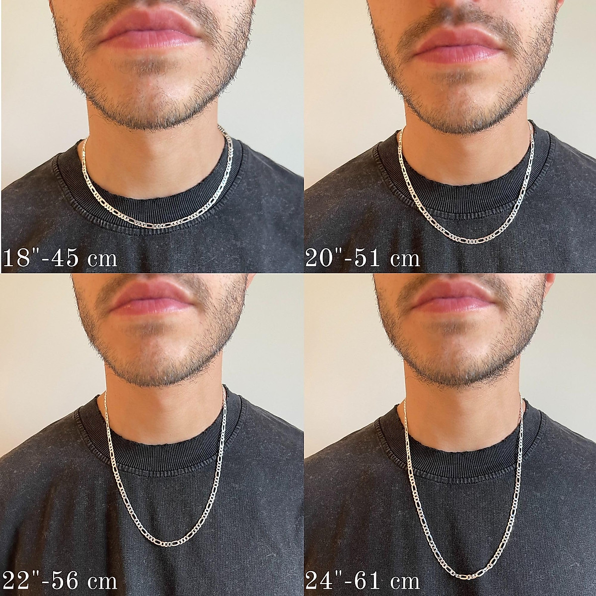 QUADRI - Certified Made in Italy 925 Sterling Silver 5mm Figaro Link Chain Necklace 20 Inchs