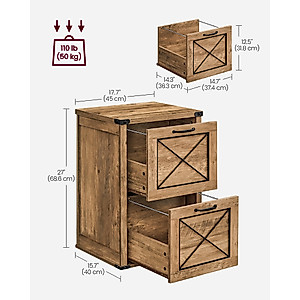 VASAGLE File Cabinet, Filing Cabinet with 2 Drawers, Printer Stand, Fit A4, Letter Size, Hanging File Folders, Modern Farmhouse Style, for Home Office, Study, Honey Brown UOFC048T41