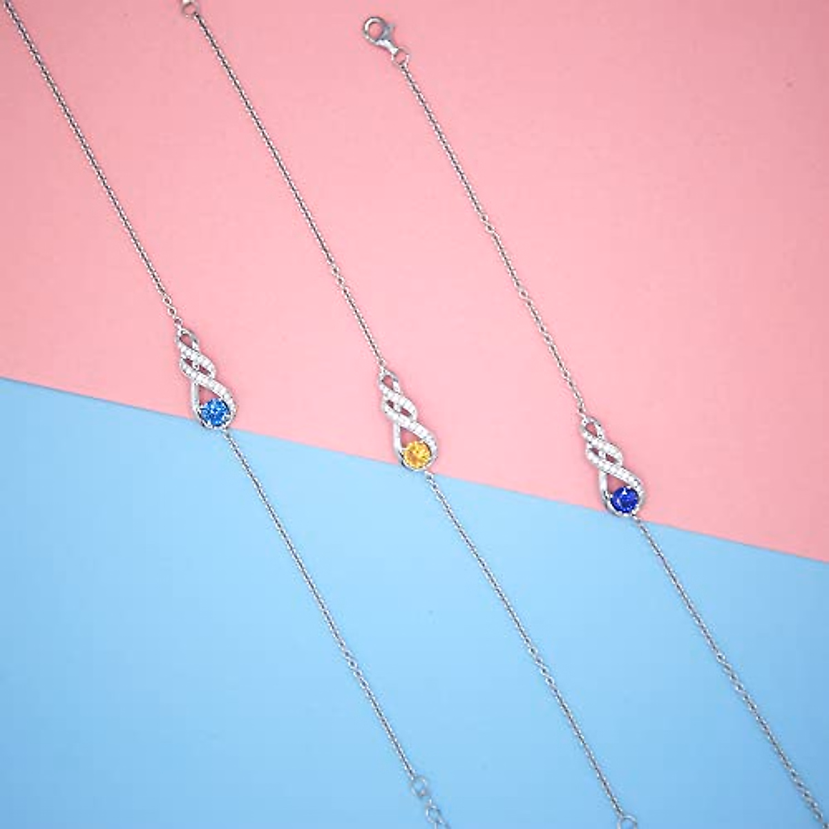 LOCIBLO September Birthstone Bracelets for Women Girls 925 Sterling Silver Blue Synthetic Sapphire Bracelet White Gold Infinity Pendant Anniversary Birthday Gifts Jewelry for Her, 6.7"+1.2"