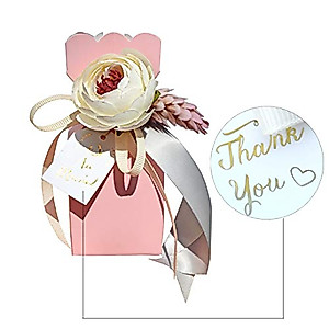 Amoleya Favor Boxes,Pack of 20 pcs DIY Wedding Favors Candy Boxes with Ribbon and Flower for Engagement, Bridal Shower Party, Princess Pink