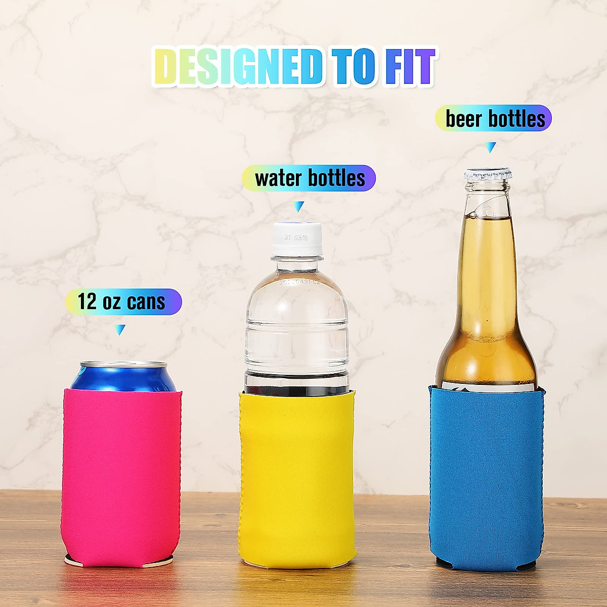 100 Pack Blank Beer Can Cooler Sleeves Soft Insulated Reusable Drink Cooler Bulk Collapsible Sublimation Can Cooler Sleeves for Wedding Party Supplies, 15 Multicolor