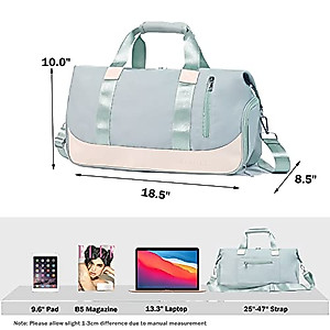 Sports Gym Bag for Women, Travel Duffel Bag with Wet Pocket & Shoes Compartment Weekender Bag, Green