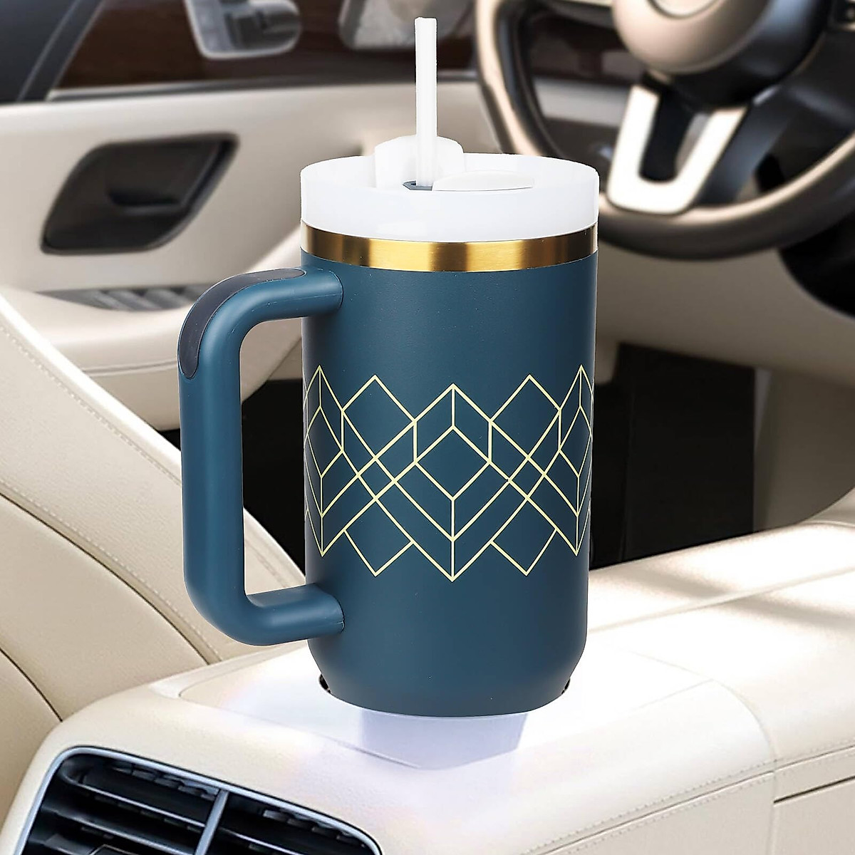 QXV 30 oz Tumbler with Handle and Straw Lid Insulated Reusable Stainless Steel Water Bottle Travel Mug Iced Coffee Cup Travel Mug for Hot and Cold Beverages, BPA-Free, 100% Leakproof Bottle