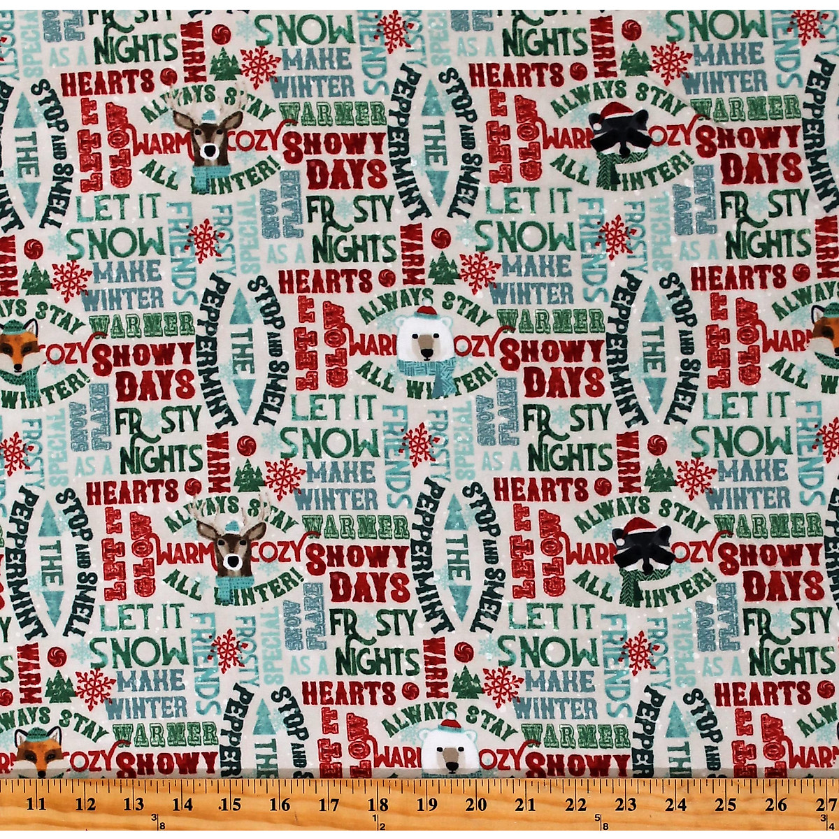 Flannel Christmas Words Phrases Holidays Animals Snowflakes Christmas Trees Warmin' Up Winter Cotton Flannel Fabric Print by The Yard (F24187-11CREAMMULTI)