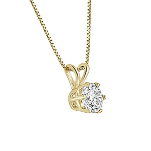 Diamond Wish 1/2 Carat Moissanite Round Solitaire Pendant Necklace in 14k Yellow Gold (J-K, 5 mm) 6-Prong 16 to 18 Inch Adjustable Chain Spring Ring