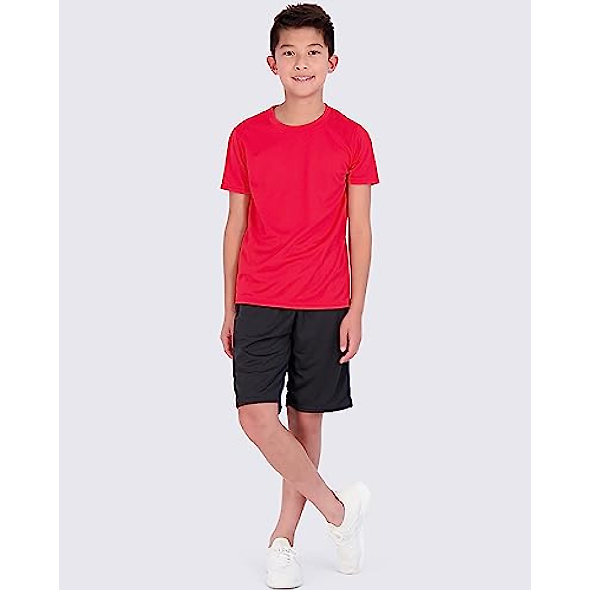 Real Essentials 5 Pack: Boys Mesh Short Sleeve Shirts Crew Neck Tshirt Tops Tees Youth Teen Active Wear Athletic Quick Dry Basketball Gym Sport Undershirt Soccer Top -Set 11,XL 16-18