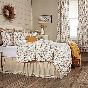 Morning Meadow Floral King Quilted Bedspread, 95" L x 105" W, Mustard and Yellow Printed Flowers on an Off White Quilt, Farmhouse, Country Cottage, Vintage Bedding