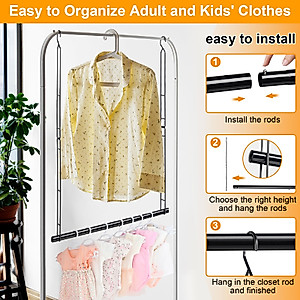 Closet Hanging Rod, 48in Wide Extension Closet Hanging Organizer，6 Height Adjustable Hanging Closet Rods, Space Saving Heavy Duty Closet Rod for Hanging clothes and Towel, Black