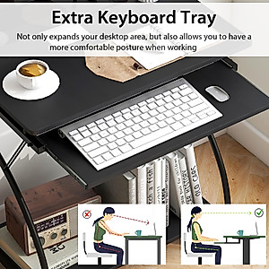 Tangkula Small Computer Desk with Keyboard Tray, Home Office Desk Workstation with CPU Stand, Study Writing Desk for Small Spaces, Compact Portable PC Laptop Desk for Bedroom