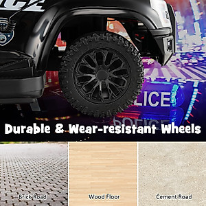 HONEY JOY Electric Ride on Push Car, 6V Foot-to-Floor Cop Push Cars for Toddlers, Megaphone, Lights, Siren, Under Seat Storage, Battery Powered Ride On Police Car for Kids Boys Girls 1-3, Black