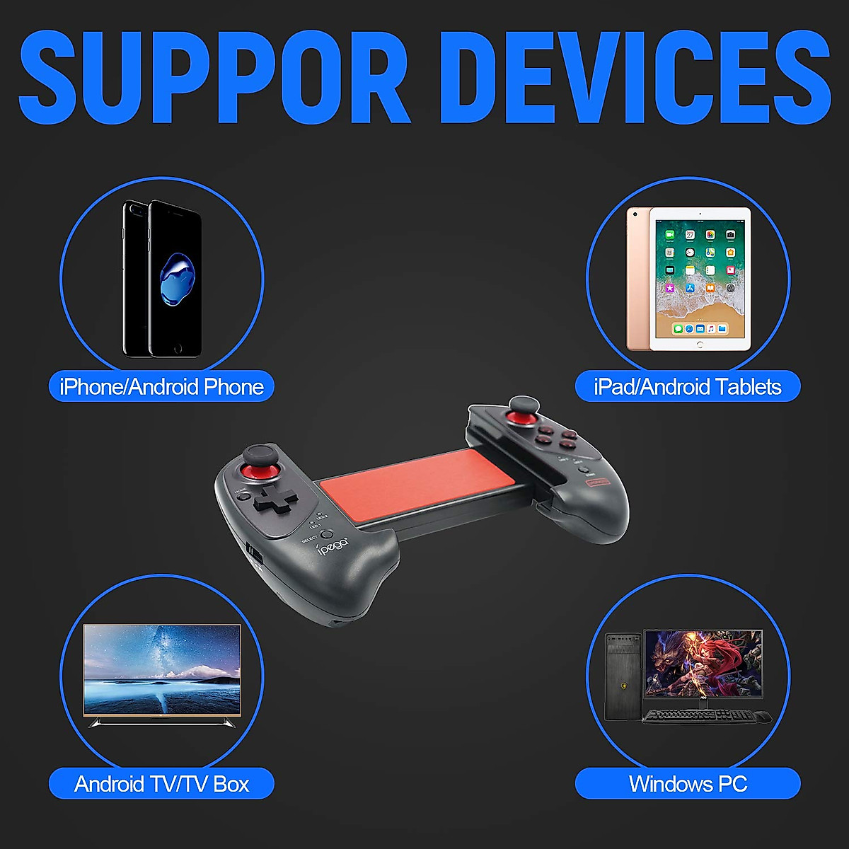 Mcbazel PG-9083s Wireless 3.0 Stretching Extendable Gamepad Telescopic Game Controller Joystick Pad for 5-10 inch Android Smart Phone Tablet Windows PC (NOT for iOS)