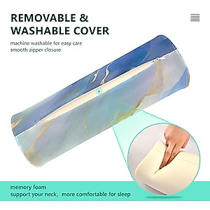 SDMKA Blue Gold Marble Cervical Neck Roll Pillow - Bolster Memory Foam Pillow for Neck Pain Relief, 5.5 x 17 Inch Cylinder Pillow, Perfect Sleeping Support