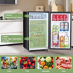 Zibbizo Upgraded Mini Fridge for Bedroom 3.2 Cu.Ft Small Refrigerator with Freezer for Dorm Office, Compact Single Door Adjustable Thermostat Low Noise, 17.5" D x 17.7" W x 31.5" H, Black