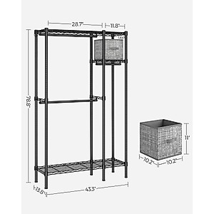 SONGMICS Garment Rack Heavy Duty Clothes Rack, Freestanding Portable Wardrobe Closet for Hanging Clothes with 1 Storage Box, 8 Hooks, Adjustable Wire Shelves, 3 Hanging Rods, Black ULGR421B01