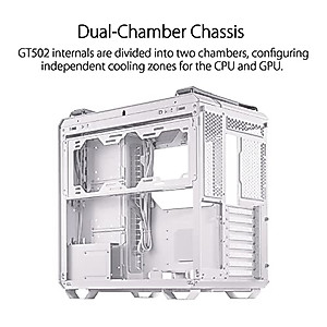 ASUS TUF Gaming GT502 White ATX Mid-Tower Computer Case,Front Panel RGB Button,USB 3.2 Type-C,2x USB 3.0 Ports,Tool-free Side Panel,ARGB Hub, 360mm and 280mm Radiator compatible, Fabric Handle on top.