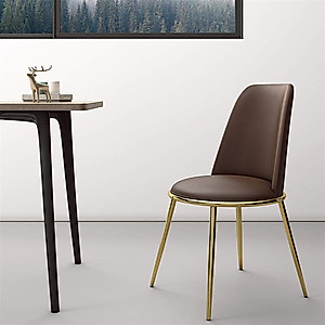 SAFWEL Accent Chairs Modern Design Dining Chairs Seashell Chair Artificial Leather Cushion Round seat Sturdy Metal Legs Reception Chair Bearing Weight 150kg (Color : Brown)