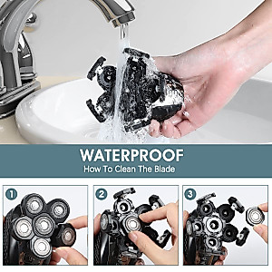 Bald Head Shaver for Men,Electric Razor for Men,5 in 1 Waterproof Wet/Dry Mens Grooming Kit,Electric Head Razor with Nose Trimmer,Brush,Massager