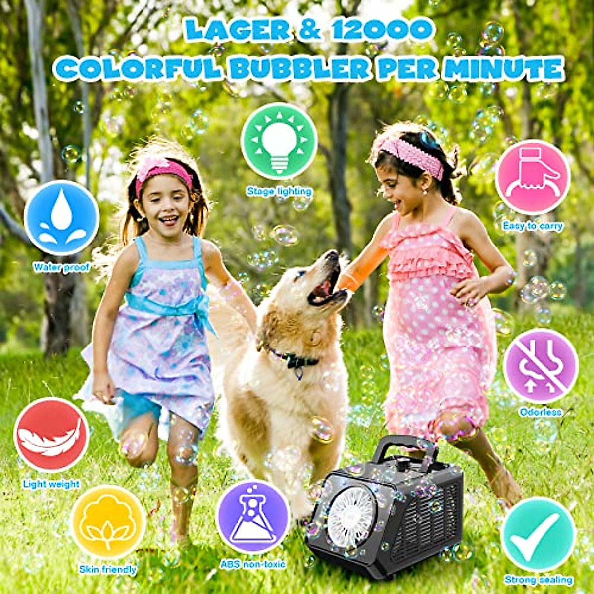 Bloranda Automatic Bubble Machine Upgrade Bubble Blower with 12000+ Bubbles Per Minute Bubble with independently Switched Battery Operated Bubble Toys for Outdoor Toys for Parties, Birthday, Wedding