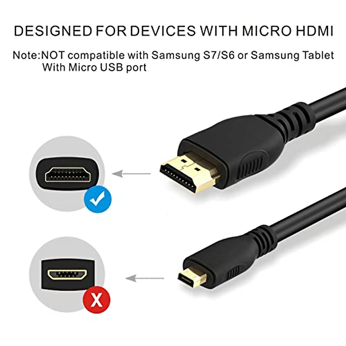 Wenter Micro HDMI to HDMI Adapter Cable, 6.5ft/2M Micro HDMI to HDMI Cable (Male to Male) for Gopro Hero and Other Action Camera/Cam with 4K/3D Supported