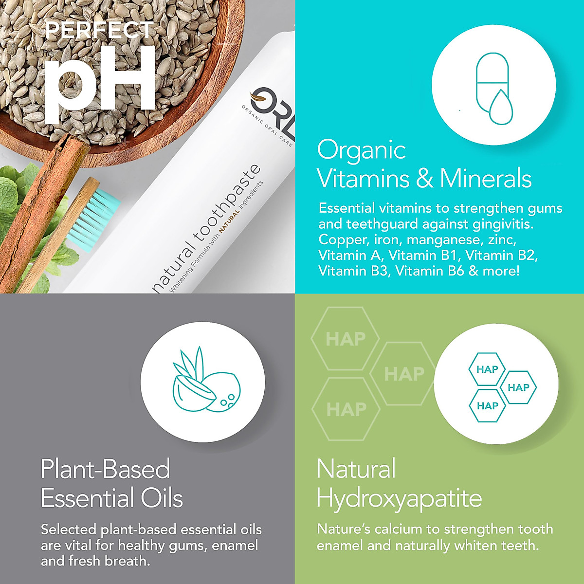 ORL Natural & Organic Toothpaste – Uniquely Formulated to Clean Your Mouth, Helps to Restore Your Mouth’s Natural Perfect pH - Cinnamint. Fluoride Free with Natural Hydroxyapatite