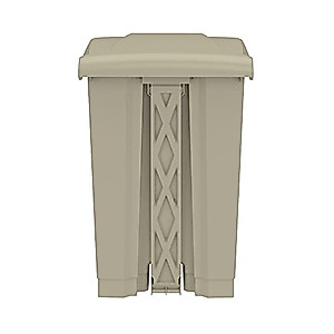 Safco Products Plastic Step-On Trash Can for Hands-Free Disposal, Great for Home/Commercial Use, 12 Gallon, Tan (9925TN)
