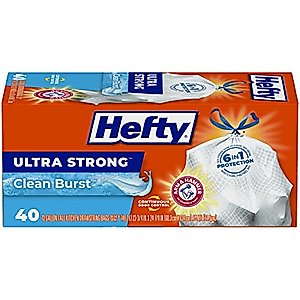 Hefty Ultra Strong Tall Kitchen Trash Bags, Clean Burst Scent, 13 Gallon, 40 Count
