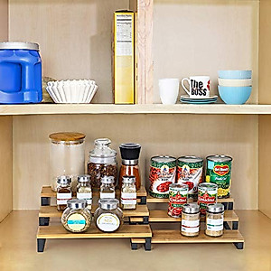 MOOACE 3 Tier Expandable Spice Rack Set, (15.35"-22.2" L) Large 4 Pack Step Shelf Organizer for Cabinet Countertop Pantry Cupboard