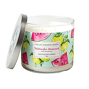 Smells - Premium Soy Wax Round Jar Scented Candle 16oz. - 100% Cotton 3-Wicks - Fragrance That Eliminates Home and Office Odors: Food, Pets, Smoke and Others (1-Pack, Watermelon Lemonade)