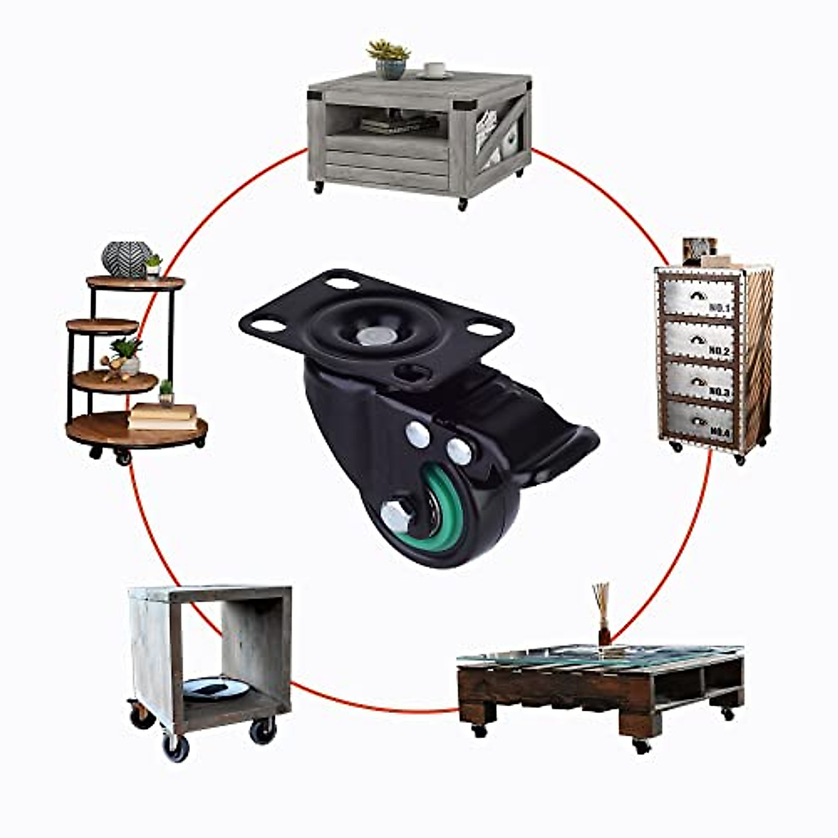 Caster Wheels 2 inch Heavy Duty with Brake,Swivel Plate(2.76 * 1.97 inch) Casters Set of 4 Total Load Capacity 616 lbs,No Floor Marks,Silent Polyurethane (PU) for Dolly Furniture Wheels