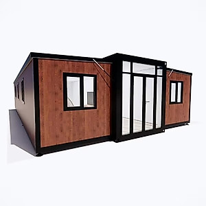 Tiny House, Waterproof Prefab Luxury Villa, Expandable Container House, Prefabricated Portable Mobile Tiny Home, 2 Bed 1 Bath, Living & Kitchen (1)