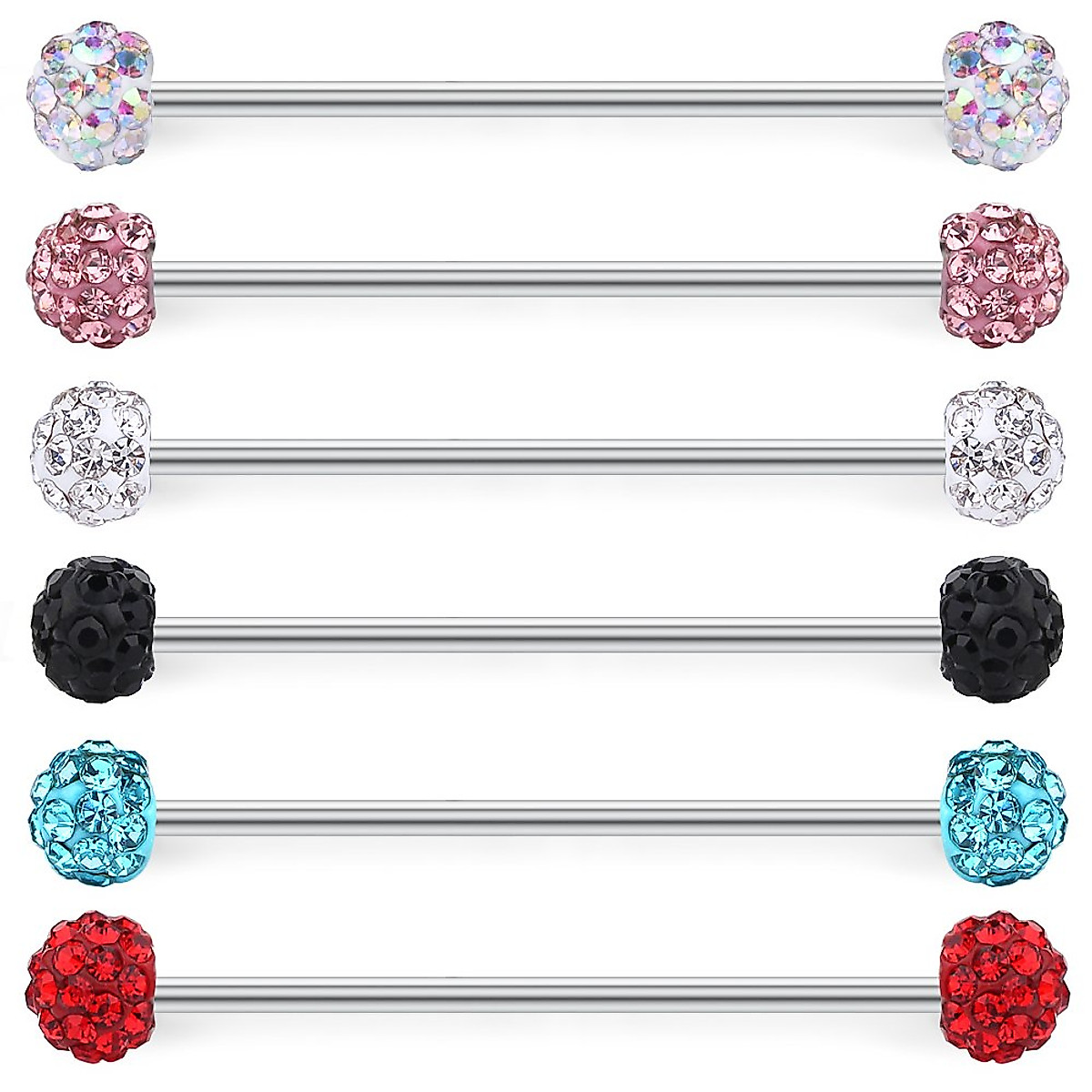 SCERRING 6PCS 16G Gems Industrial Barbell Cartilage Earring Body Piercing Jewelry 1 1/2"(38mm)
