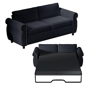 ijuicy 74" Full Size Pull Out Sofa Bed, 2-in-1 Pull Out Couch Bed with Rivets Armrest, Linen Sleeper Sofa with Memmory Foam Mattress,Modern Sofa Bed for Living Room(Upgraded/Dark Grey/Full)