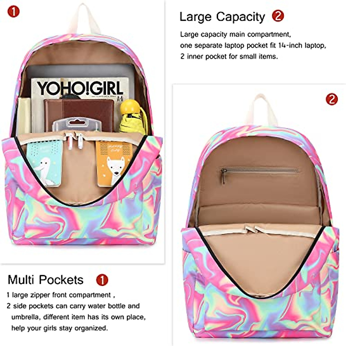 LEDAOU Backpack for Girls School Bag Kids Bookbag Teen Backpack Set Daypack with Lunch Bag and Pencil Case (Blue Purple)