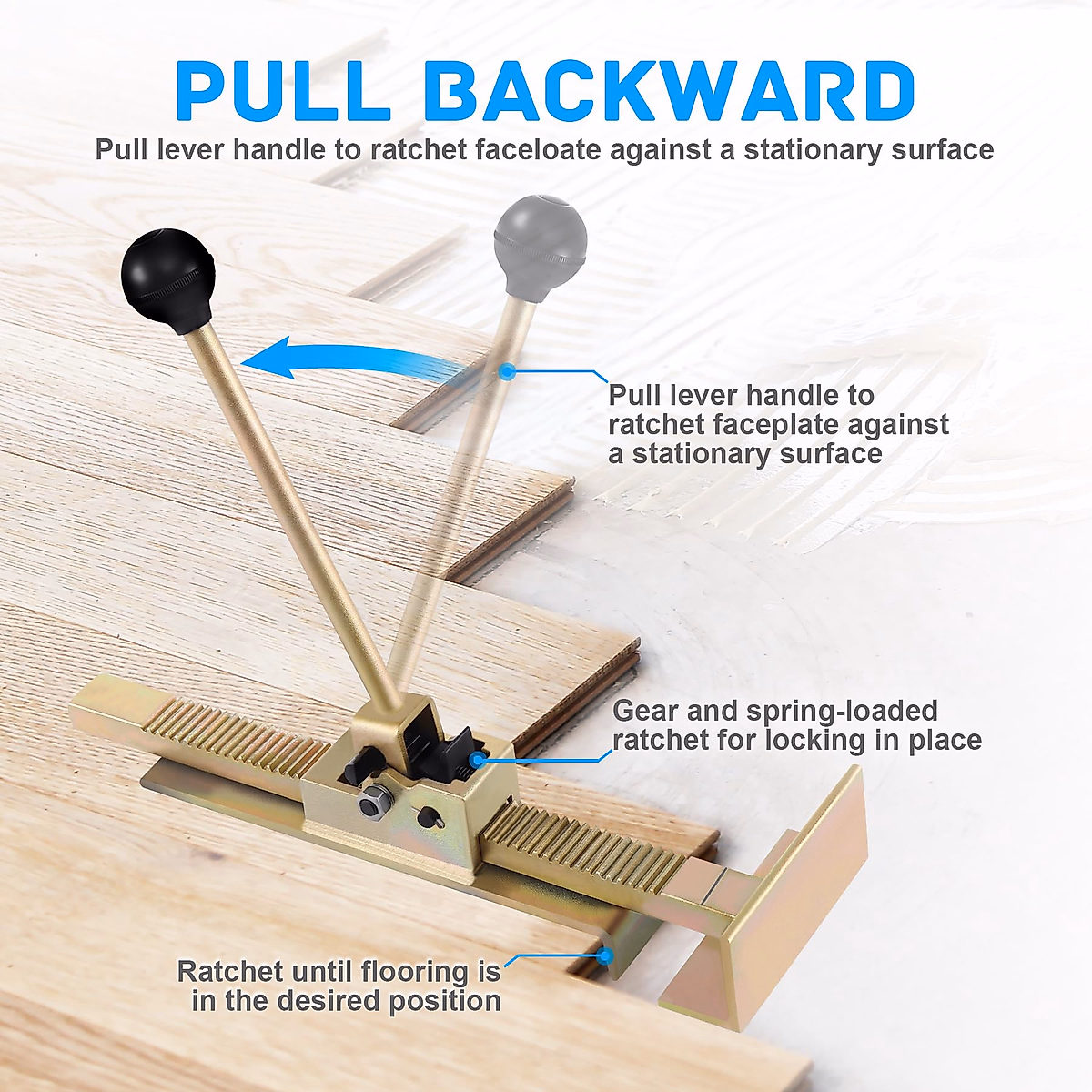 Samger Cast Steel Hardwood Flooring Jack Professional Ratcheting Hardwood Plank Jack Vinyl Flooring Tools for Laminate Flooring Installation Hard Wood Straight Tile Contractor Hand Tool