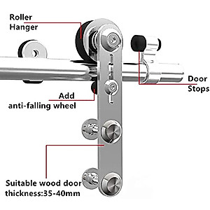 CCJH 5FT Stainless Steel Sliding Barn Door Hardware Track Kit Heavy Duty for Single Wood Door (Round Shape Hanger)