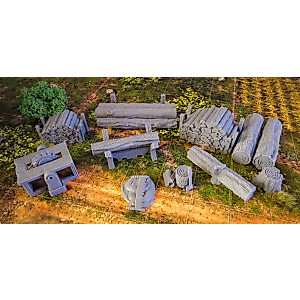 Washhouse and Woodcutter 28mm Scale Building for Medieval and Fantasy Village, DND Terrain 28mm for Dungeons and Dragons, D&D, Pathfinder, RPG, Age of Sigmar, Tabletop