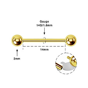 OUFER Nipple Piercing Jewelry, Titanium Nipple Rings, Internally Threaded 14G Straight Nipple Barbells Piercing Jewelry, Gold Nipple Jewelry for Women Men