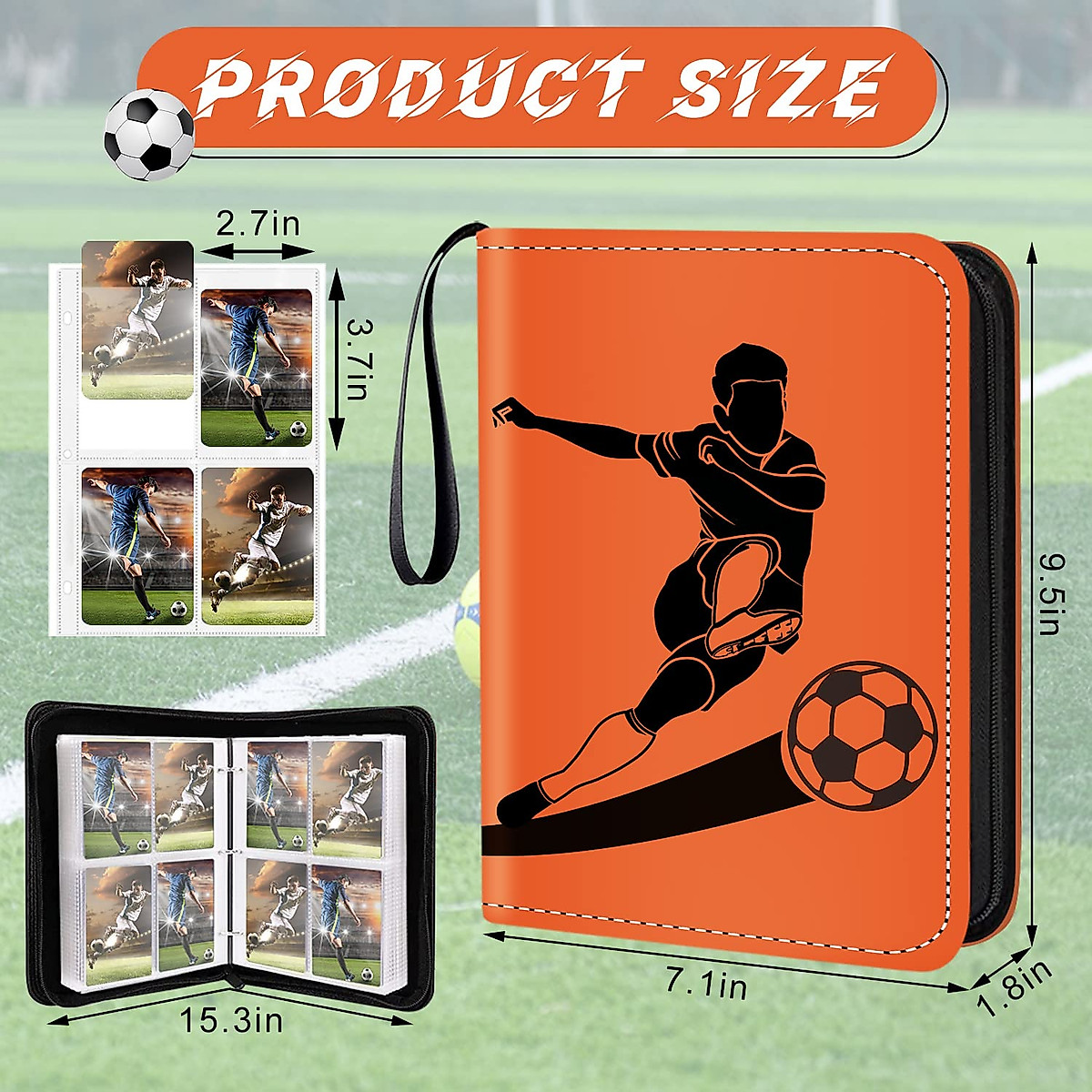 Soccer Card Binder 4-Pocket Trading Card Binder with 400 Card Sleeves Portable Card Album Case for Card Collection Soccer Star Sports Cards Display Case(400 Pocket Soccer)