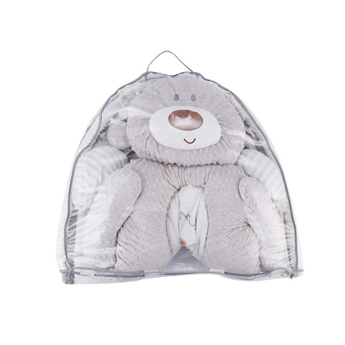 KUANDARM Grey Bear Shaped Baby Play Mat with Fitness Frame Cute Pendants Newborn Activity Centre Toddler Game Blanket
