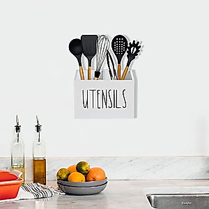 Utensil Holder, Utensil Organizer for Countertop, Farmhouse Utensil Caddy for Kitchen Counter, Spatula Spoon Holder Crocks, Flatware Storage Box, Large Cooking Tool Dispenser