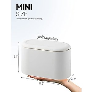 MONGTINGLU Mini Trash Can with Lid - Removable Small Garbage Can, Tiny Plastic Trash Bin, Pop Up Countertop Wastebasket, Counter Garbage Lint Bin for Bathroom,Office,Kitchen,Desk,Coffee Table(White)